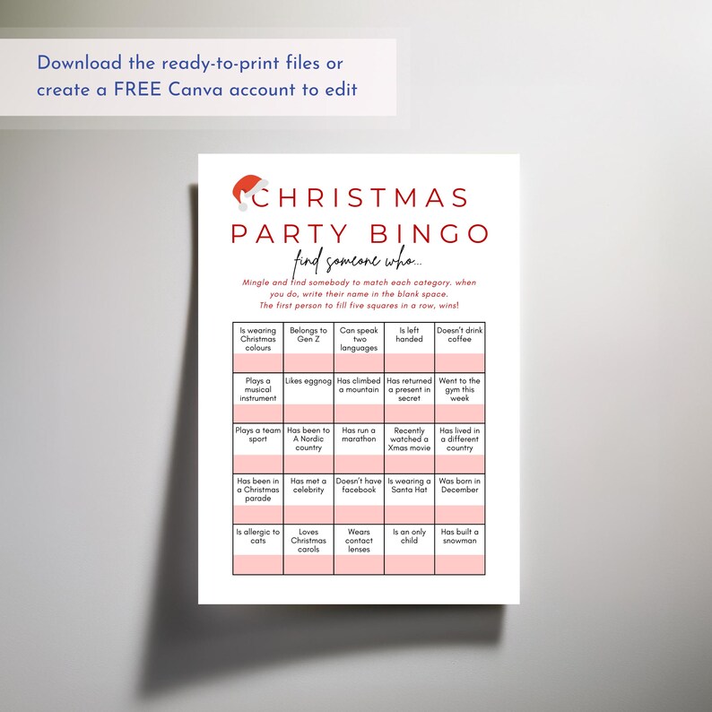 Christmas Party Find the Guest Bingo | Ice Breaker for Coworkers or ...