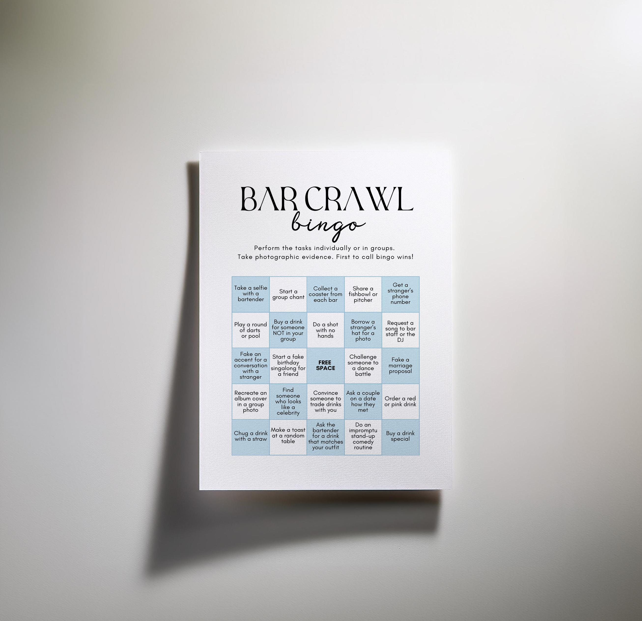 Bar Crawl Editable Bingo Game | Birthday Party Pub Adult Drinking Game ...