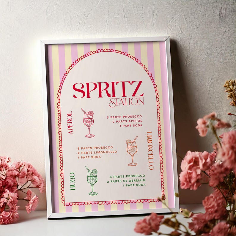 Editable Spritz Station Bar Sign | Aperol Limoncello Hugo Spritz Menu ...