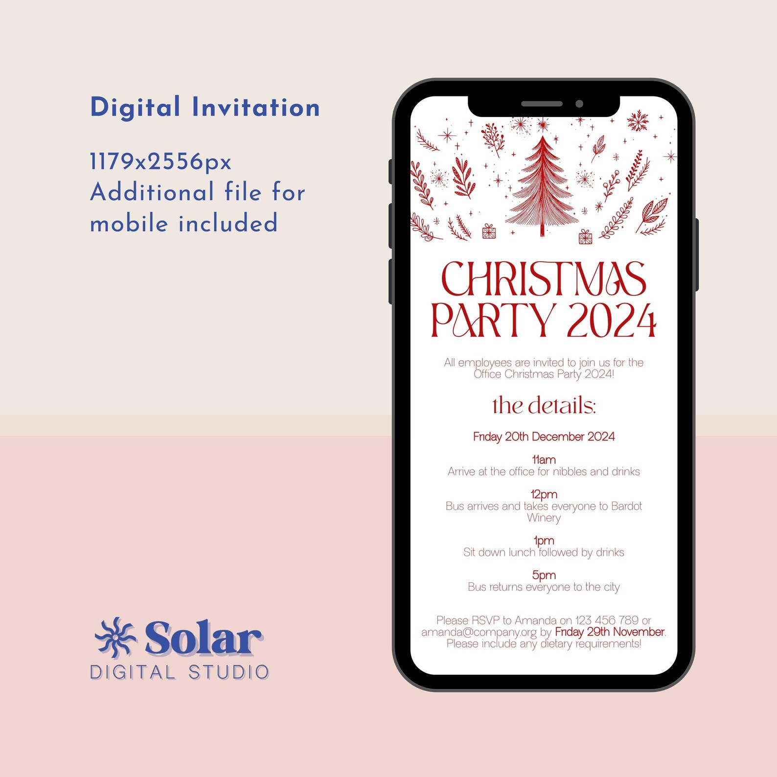 Editable Christmas Party Invitation Flyer With Digital Mobile File ...