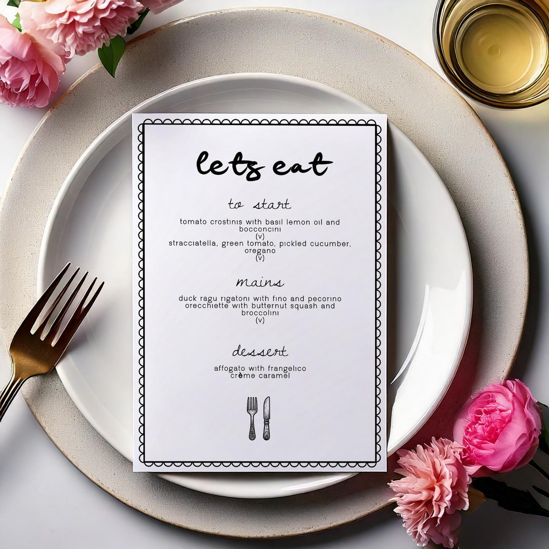 Editable Menu Template for Parties and Weddings | Black and White Hand ...