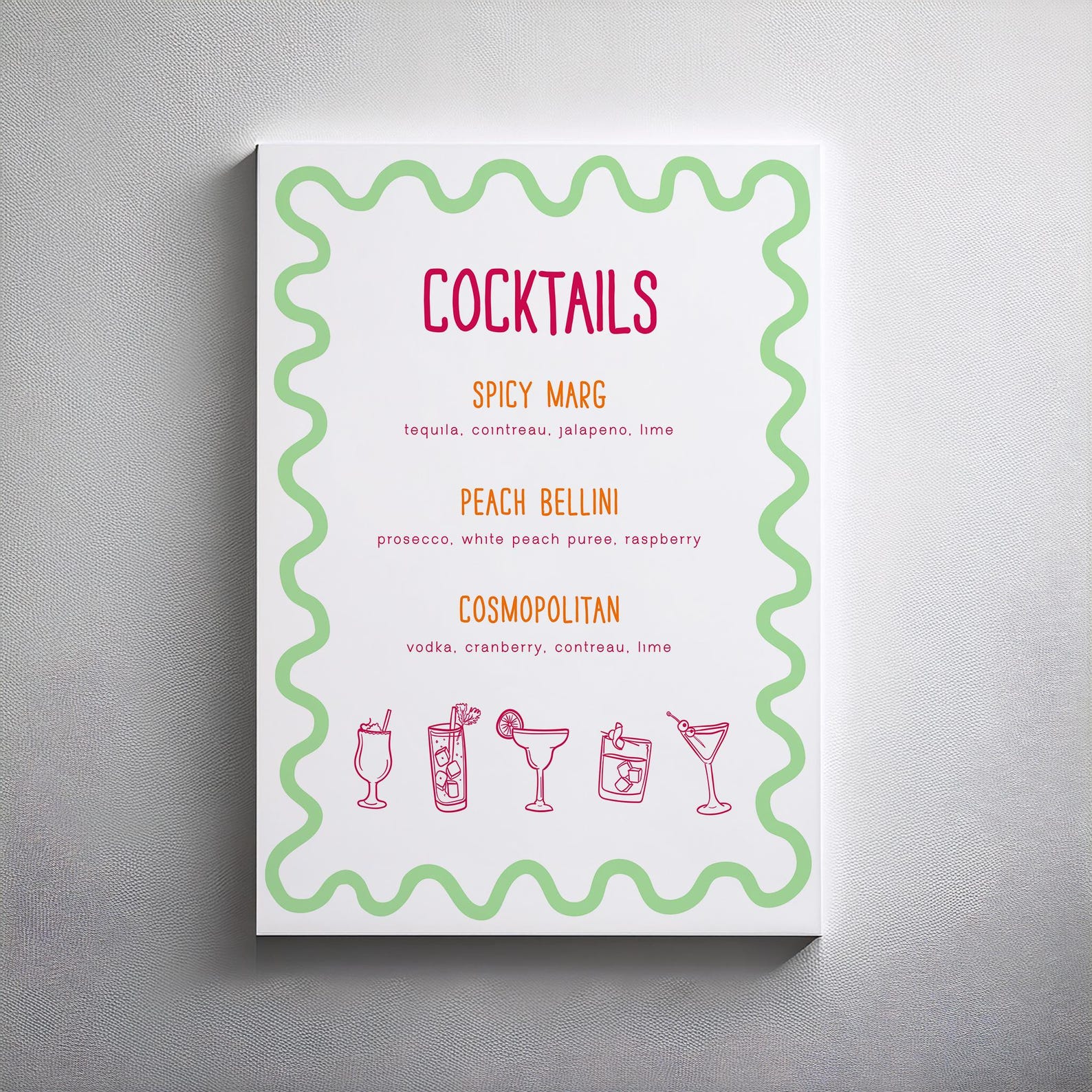 Editable Squiggle Bar Cocktail Menu | Wedding, Hens Party, Bridal ...