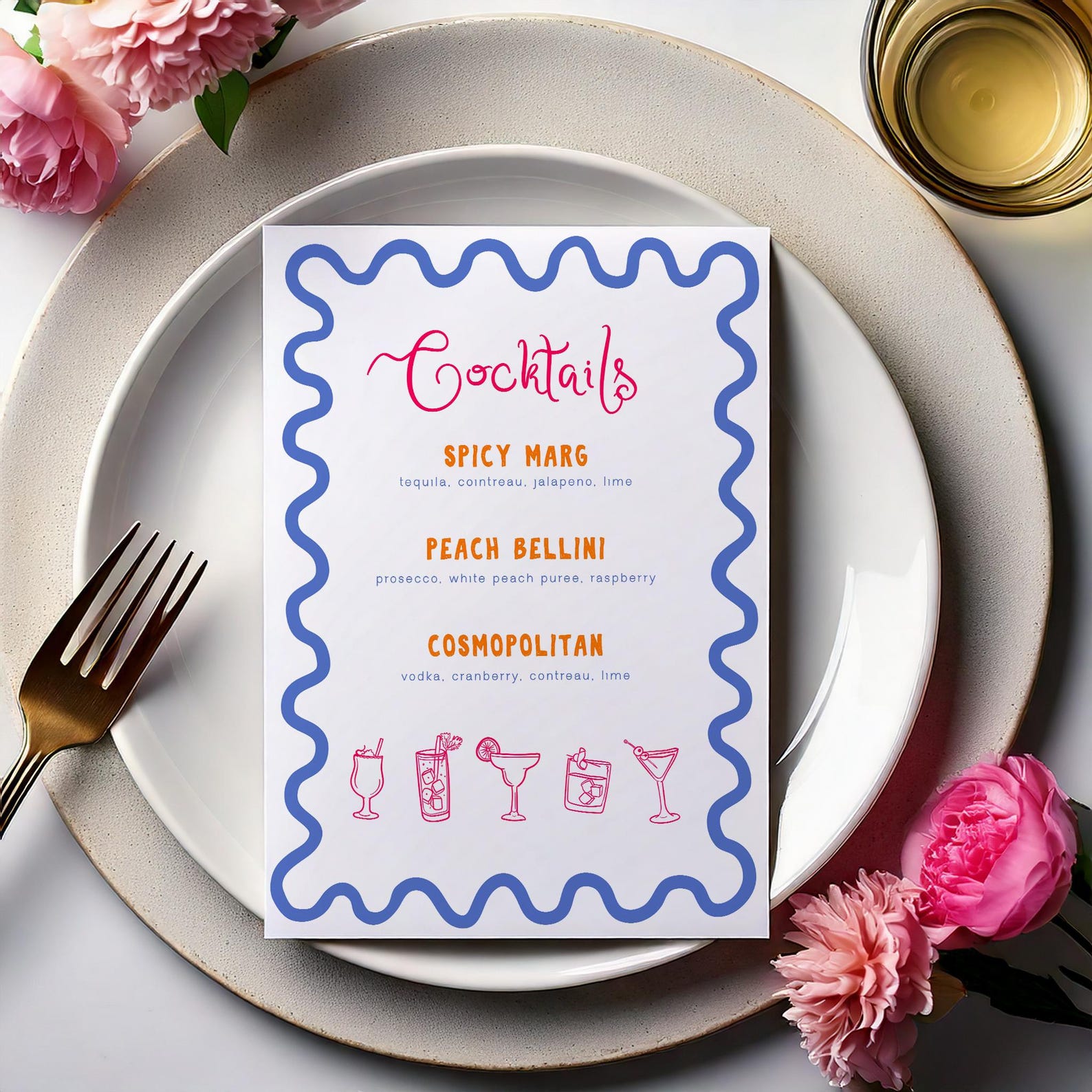 Editable Cocktail Bar Menu Sign | Digital Template | Colourful Quirky ...