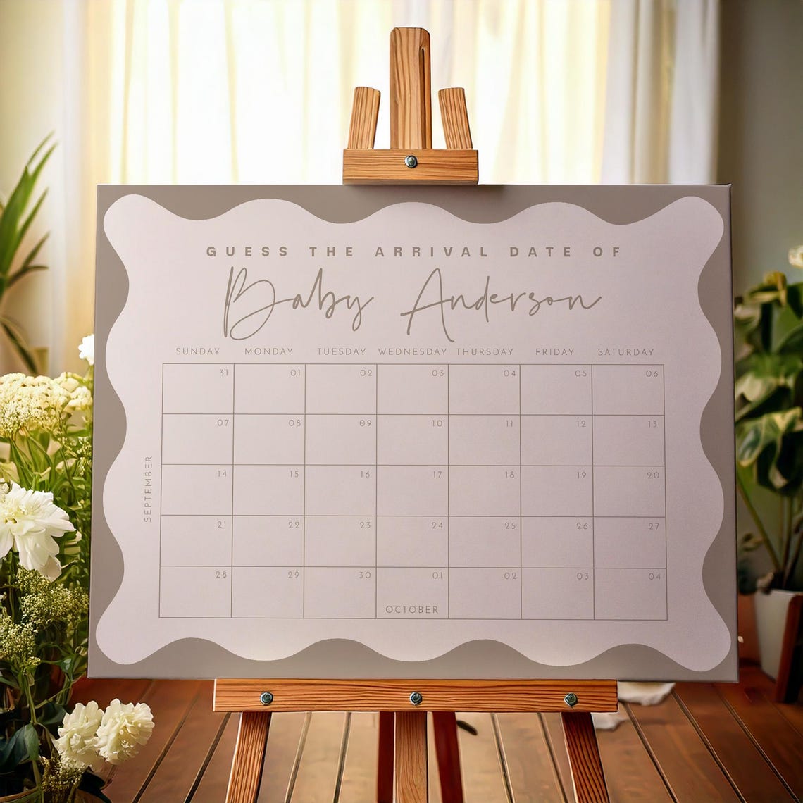 Editable Baby Due Date Calendar Game | Gender Neutral Baby Shower Sign ...