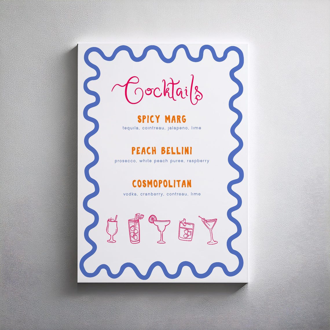 Editable Cocktail Bar Menu Sign | Digital Template | Colourful Quirky ...