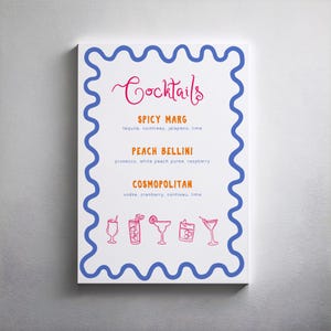 Editable Cocktail Bar Menu Sign | Digital Template | Colourful Quirky ...