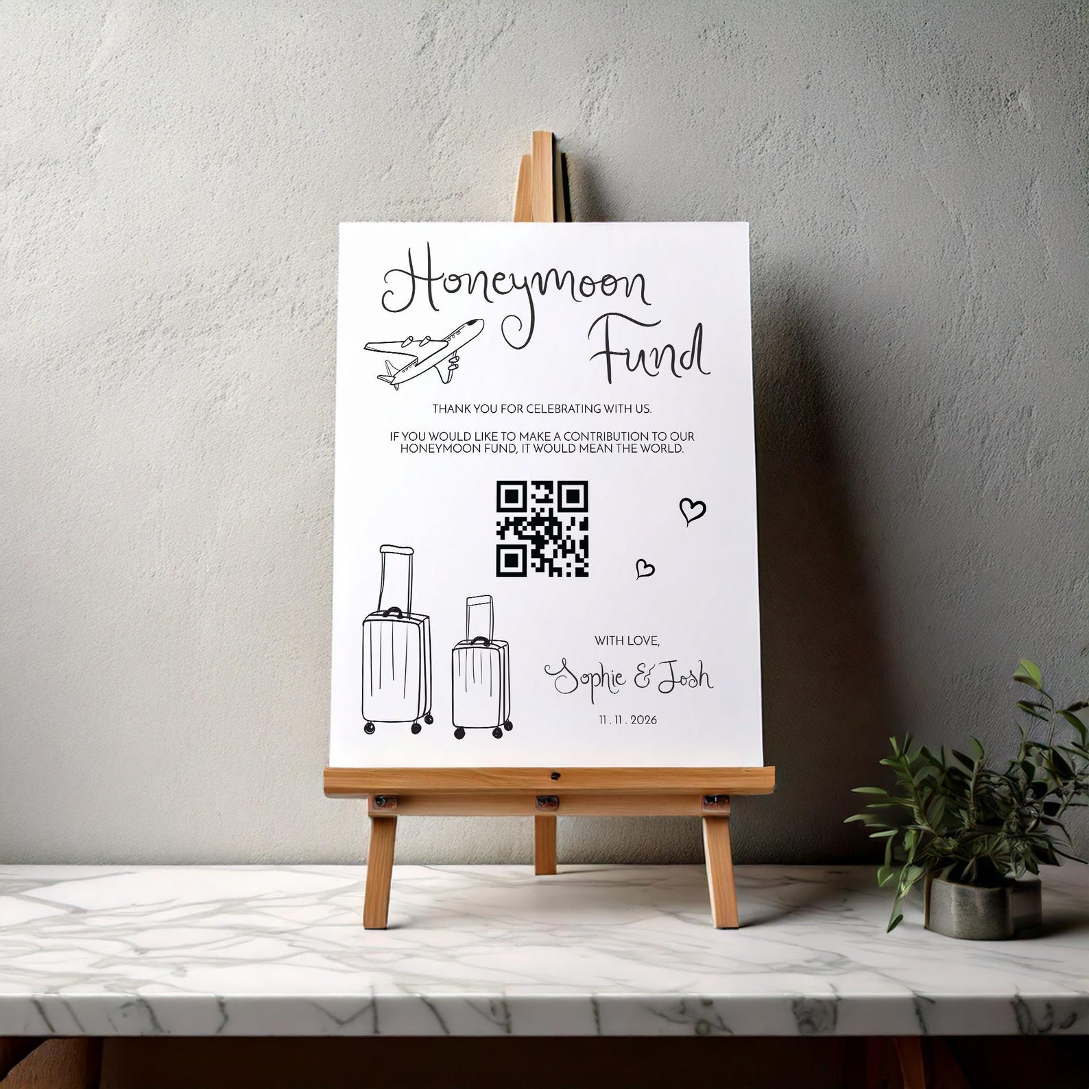 Honeymoon Fund QR Code Wedding Sign | Wishing Well Signage | Venmo ...