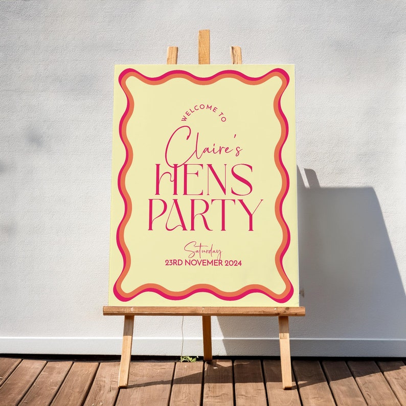 Editable Yellow Hens Party Welcome Sign | Customise for Bridal Showers ...