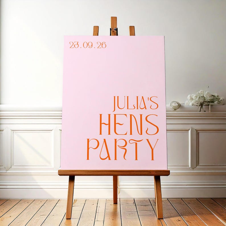 Editable Hens Party Welcome Sign | Modern Minimalist Pink and Orange ...