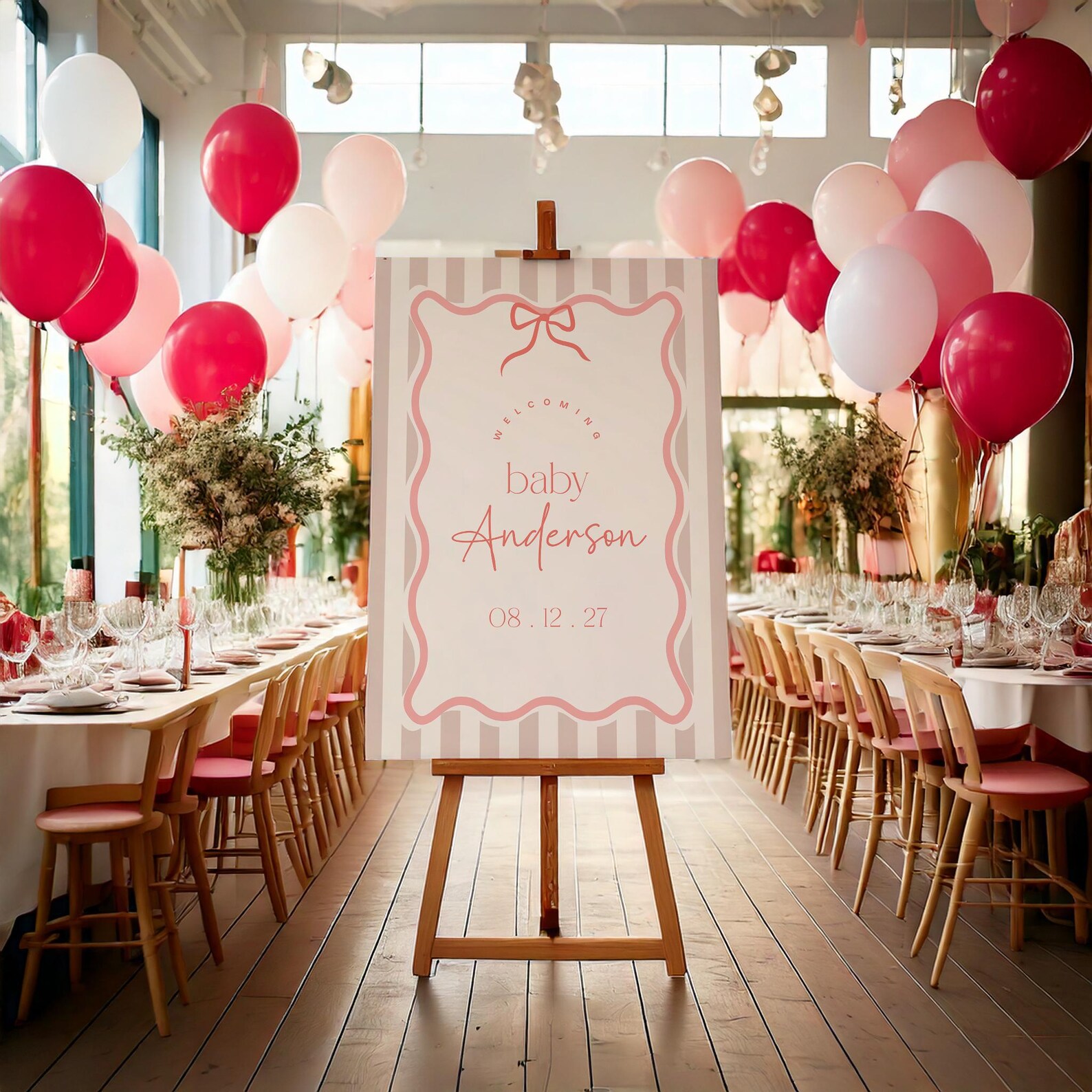 Editable Baby Shower Welcome Sign | Beige Striped Gender Neutral ...