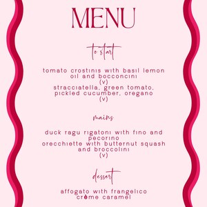 Pink Wavy Menu for Bridal Showers, Hens Parties & Bachelorettes ...