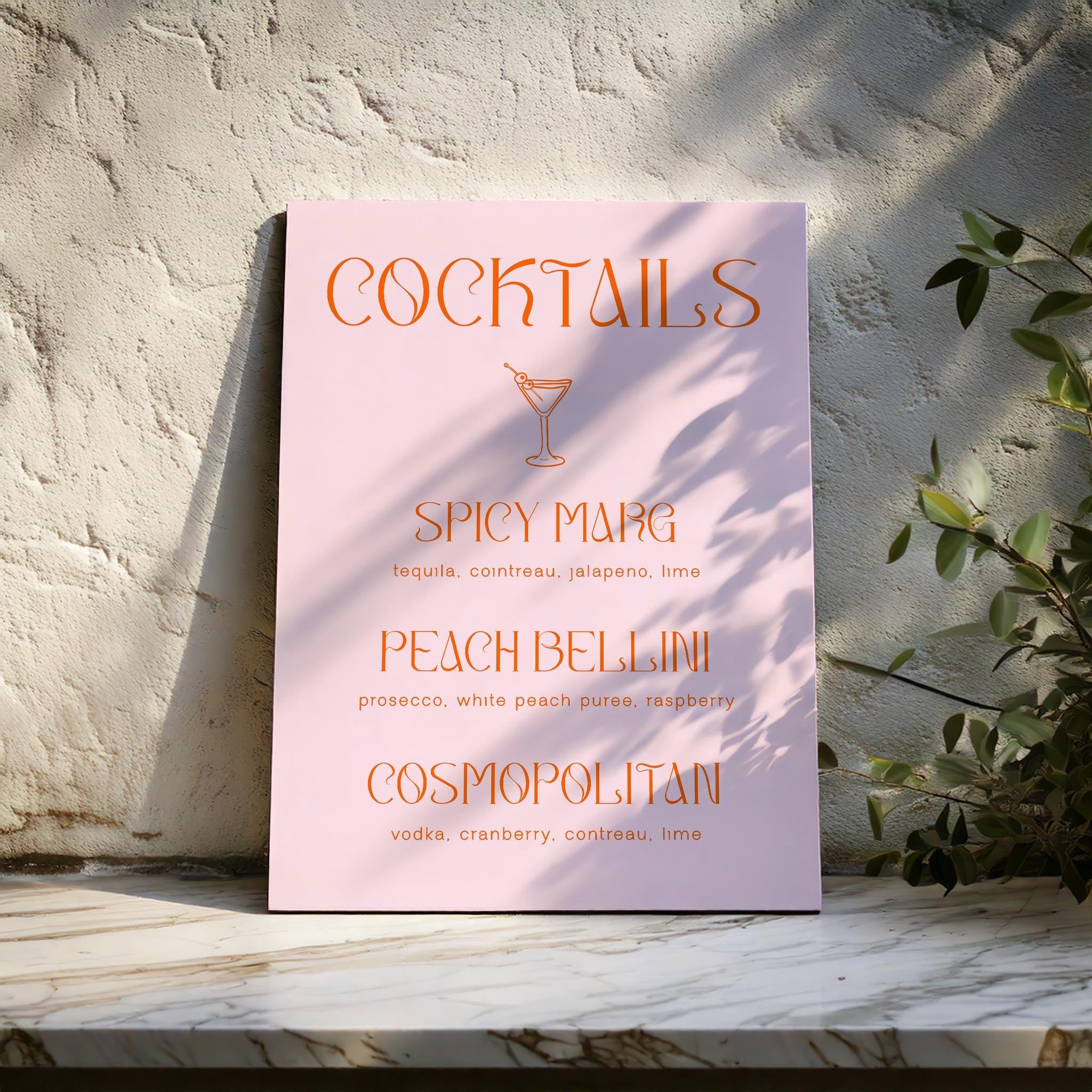 Editable Cocktail Bar Menu | Pink and Orange Customisable Design | DIY ...