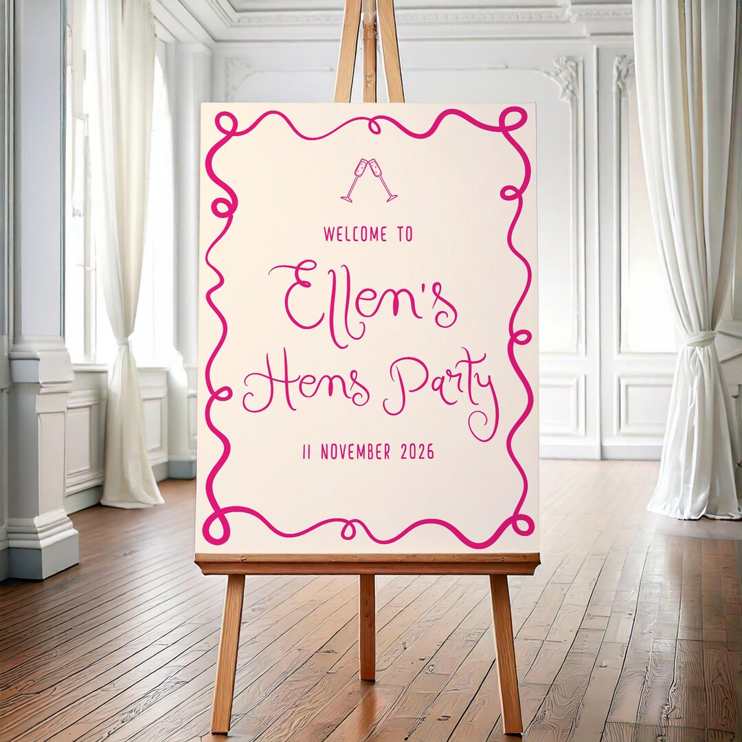 Editable Hens Party Welcome Sign | Wavy Border Peach Hand-written ...