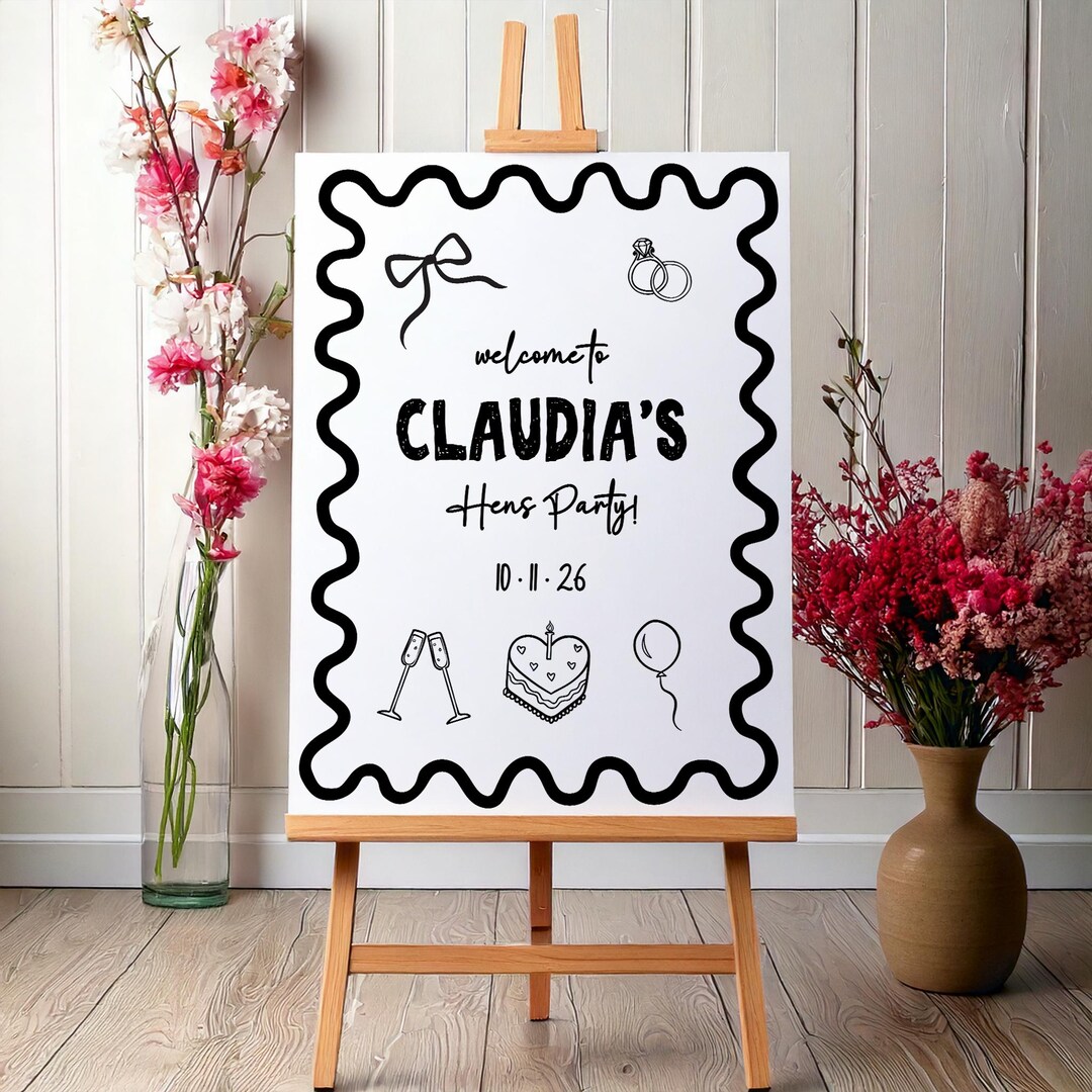 Hand-drawn Hens Party Welcome Sign | Editable Digital Template | Wavy ...