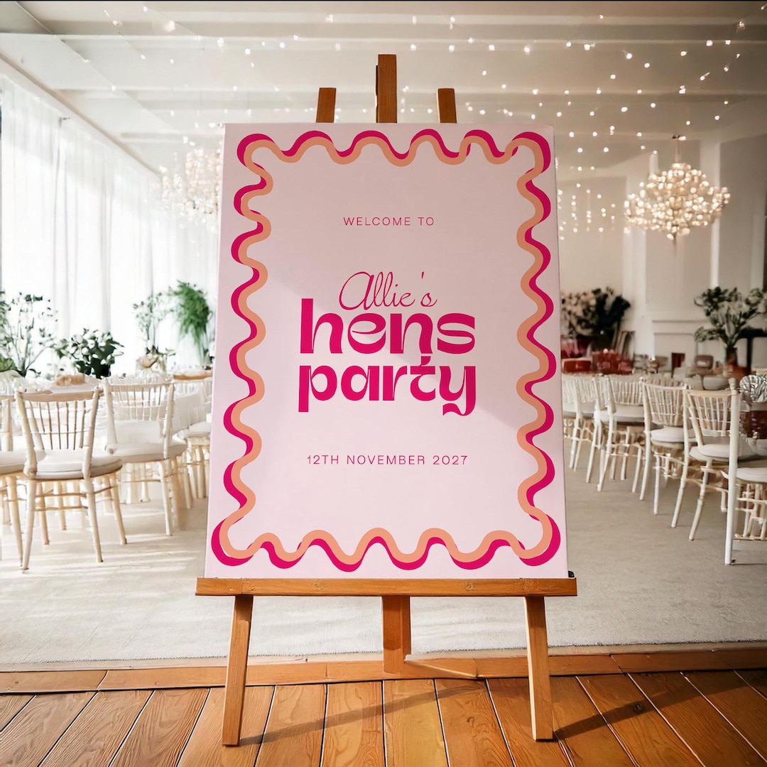 Editable Hens Party Welcome Sign: Pink and Red Wavy Design (digital ...