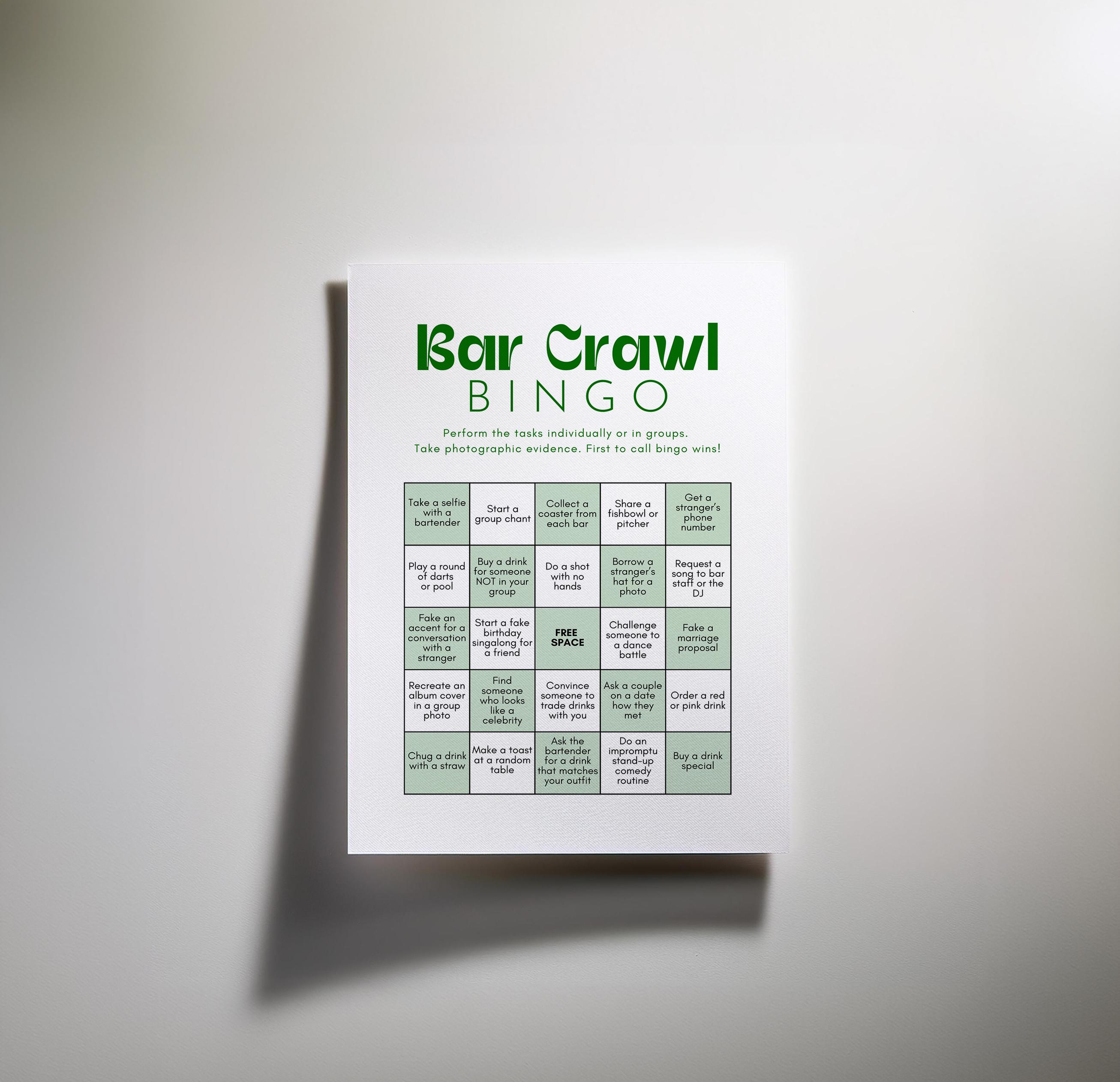 Editable Bar Crawl Bingo Card Game | Pub Adult Drinking Game ...
