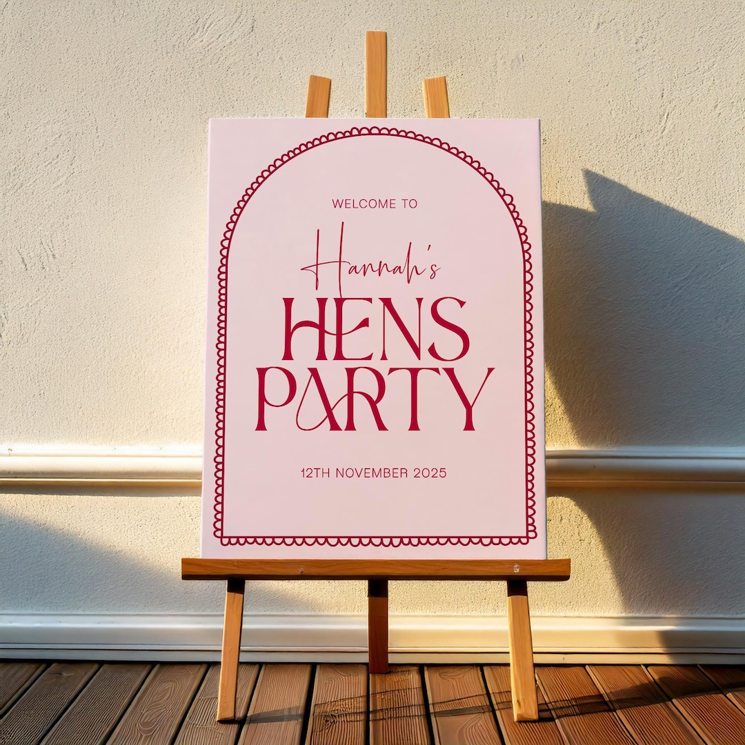 Hens Party Welcome Sign | Pink and Red Hand-drawn Arch Design ...