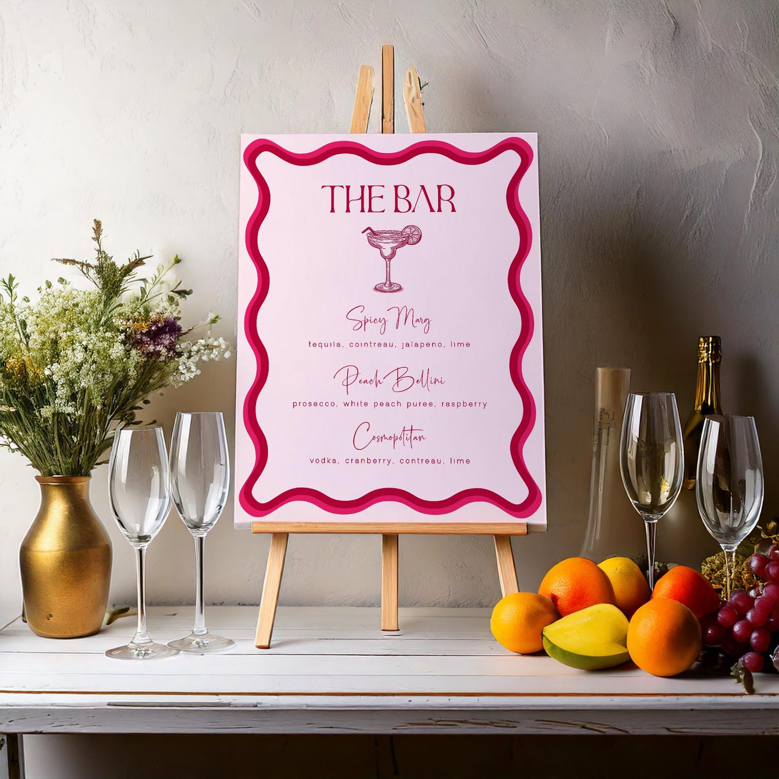 Pink and Red Wavy Bar Menu Sign | Editable Digital Template | Signature ...