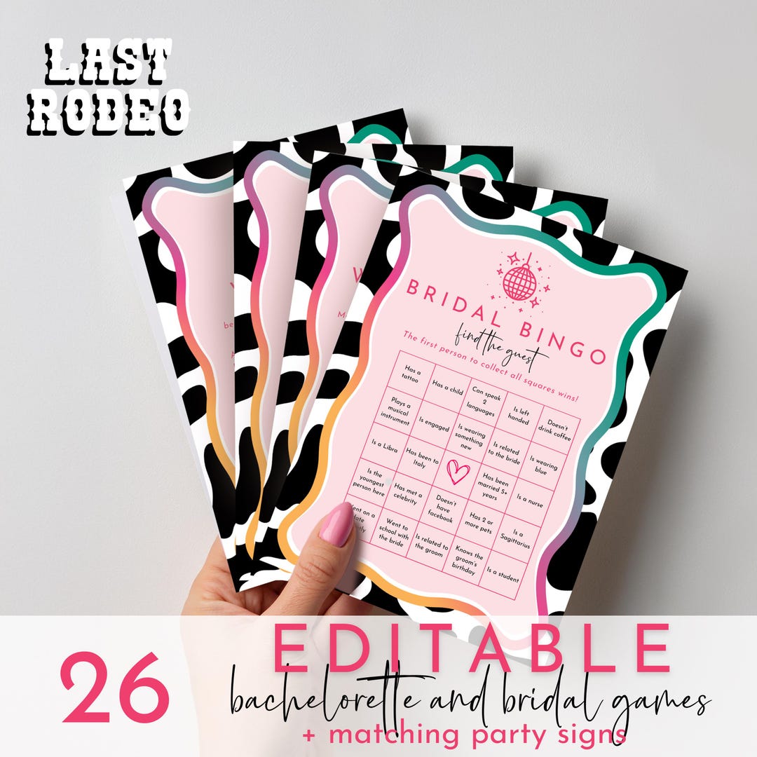 Last Rodeo Bachelorette and Hens Party Games | Editable Disco Cowgirl ...
