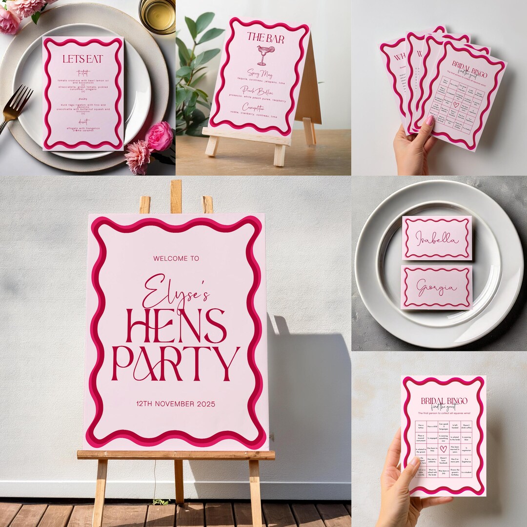 Wavy Pink Bridal Bundle for Hens and Bachelorette Party | Welcome Sign ...