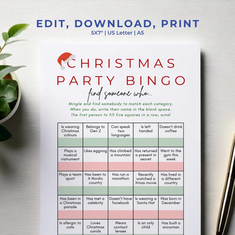 Editable Christmas Party Bingo | Find the Guest Coworker Ice Breaker ...