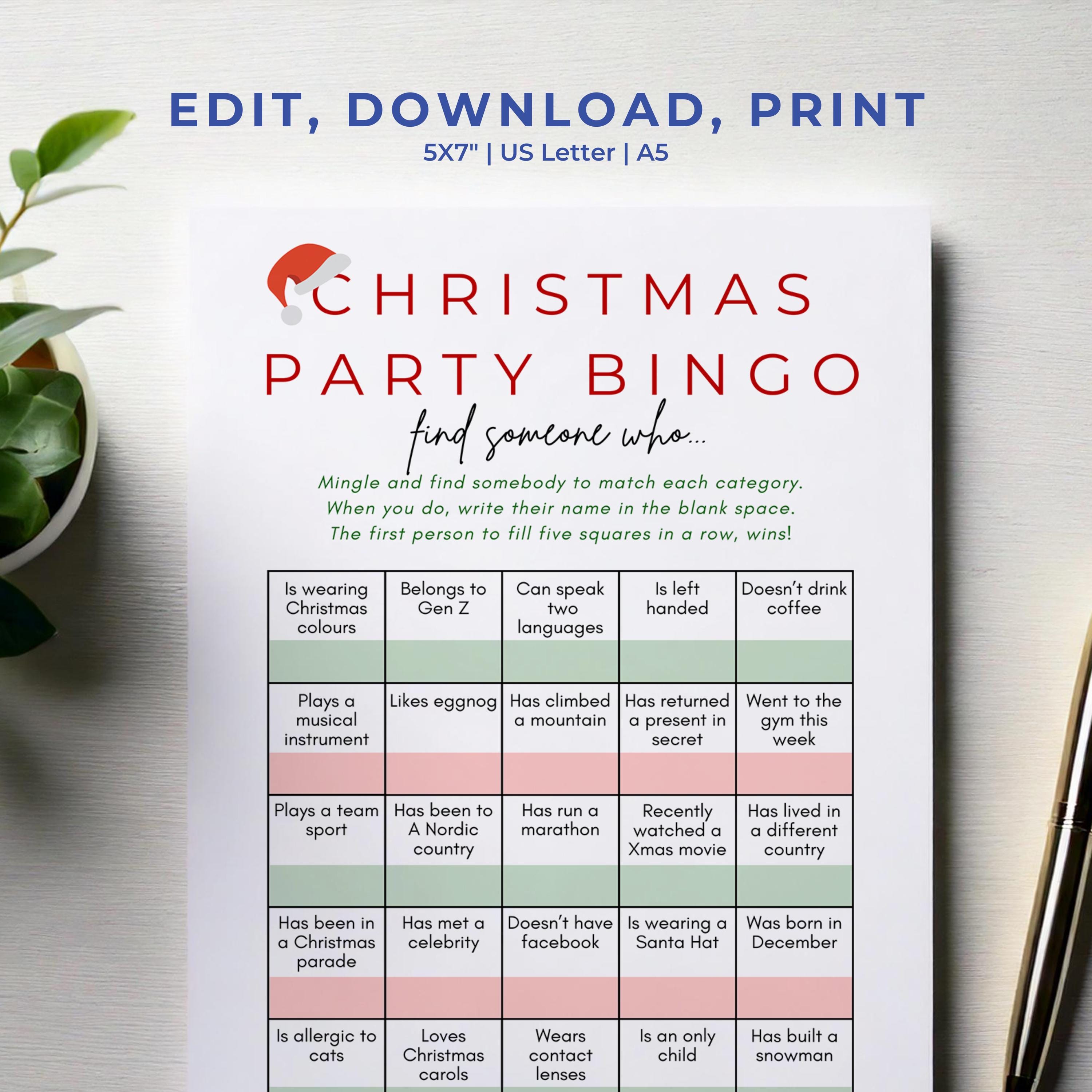 Editable Christmas Party Bingo | Find the Guest Coworker Ice Breaker Game for Team Building ...
