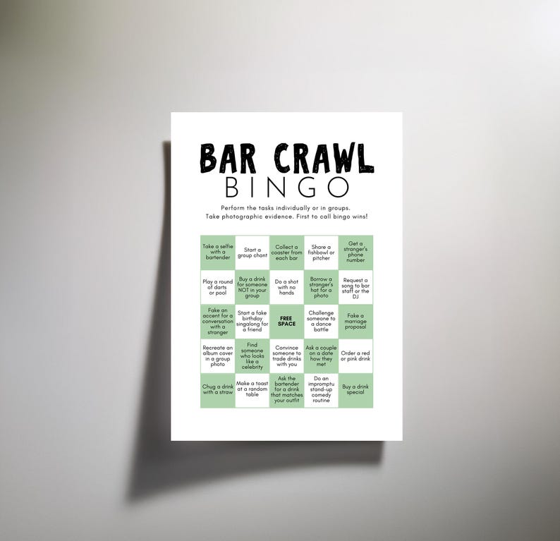 Bar Crawl Bingo Editable Game Card | Printable Adult Birthday Pub Games ...