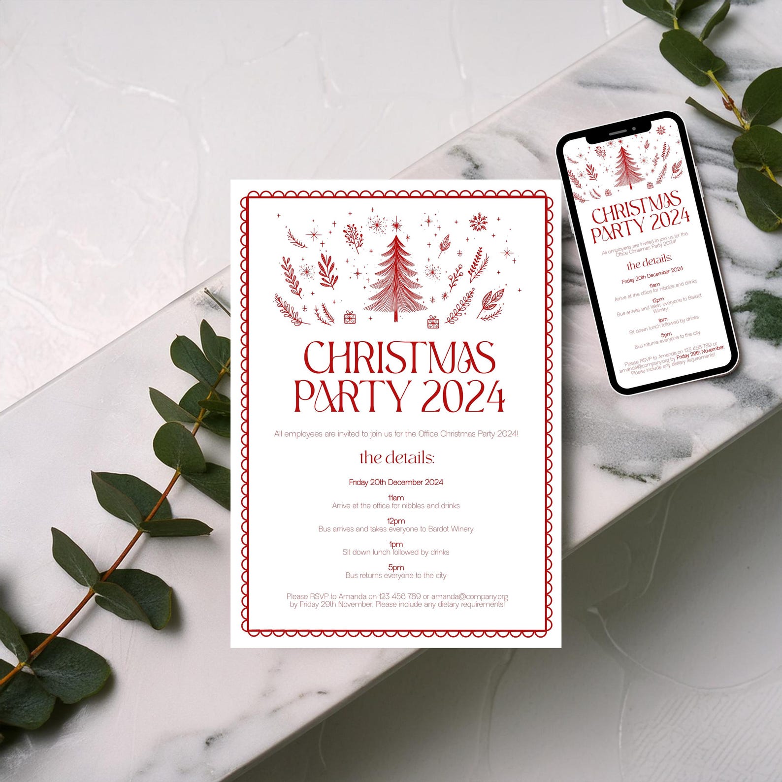 Editable Christmas Party Invitation Flyer With Digital Mobile File ...
