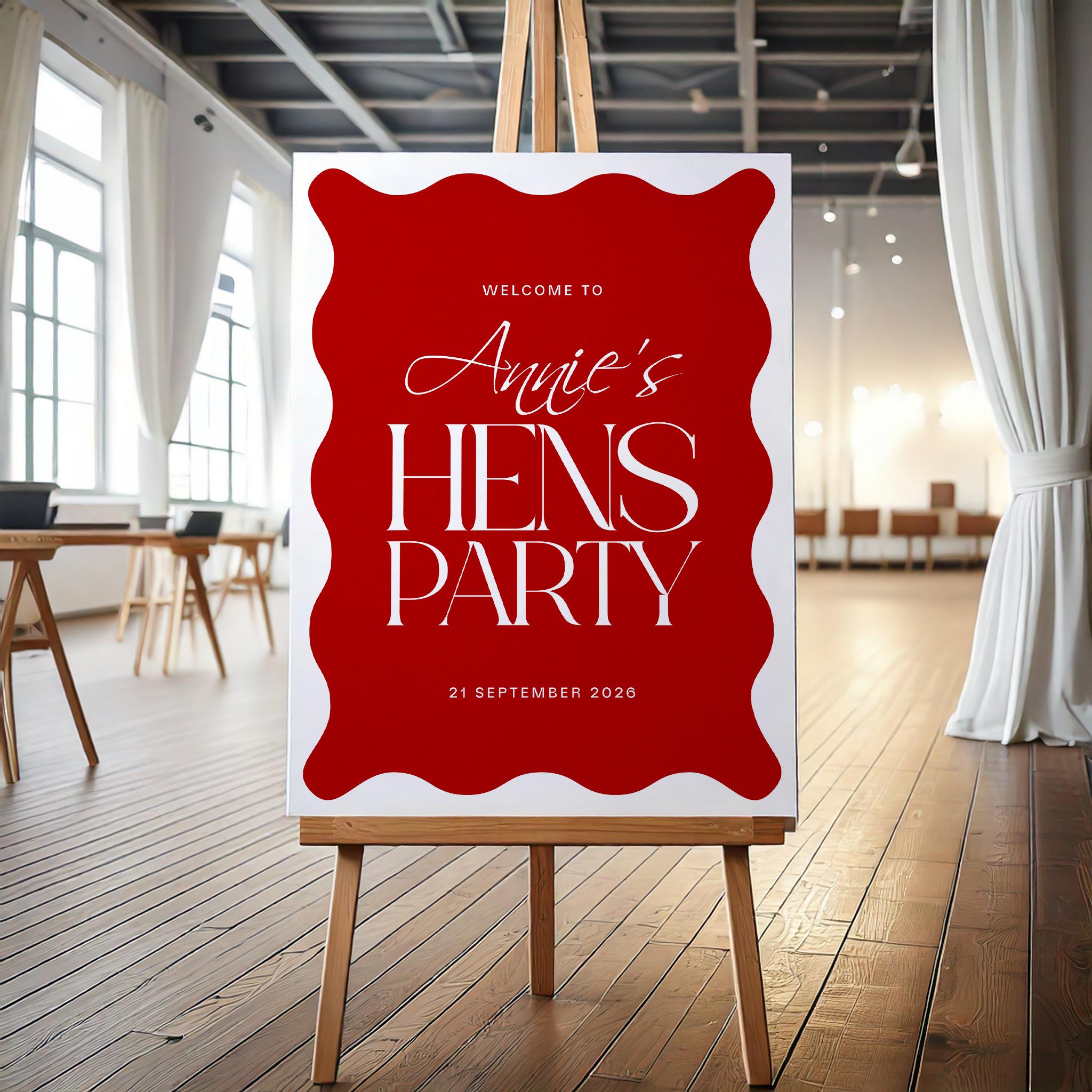 Editable Hens Party Welcome Sign | Red Wavy Border Hen Do Signage | DIY ...
