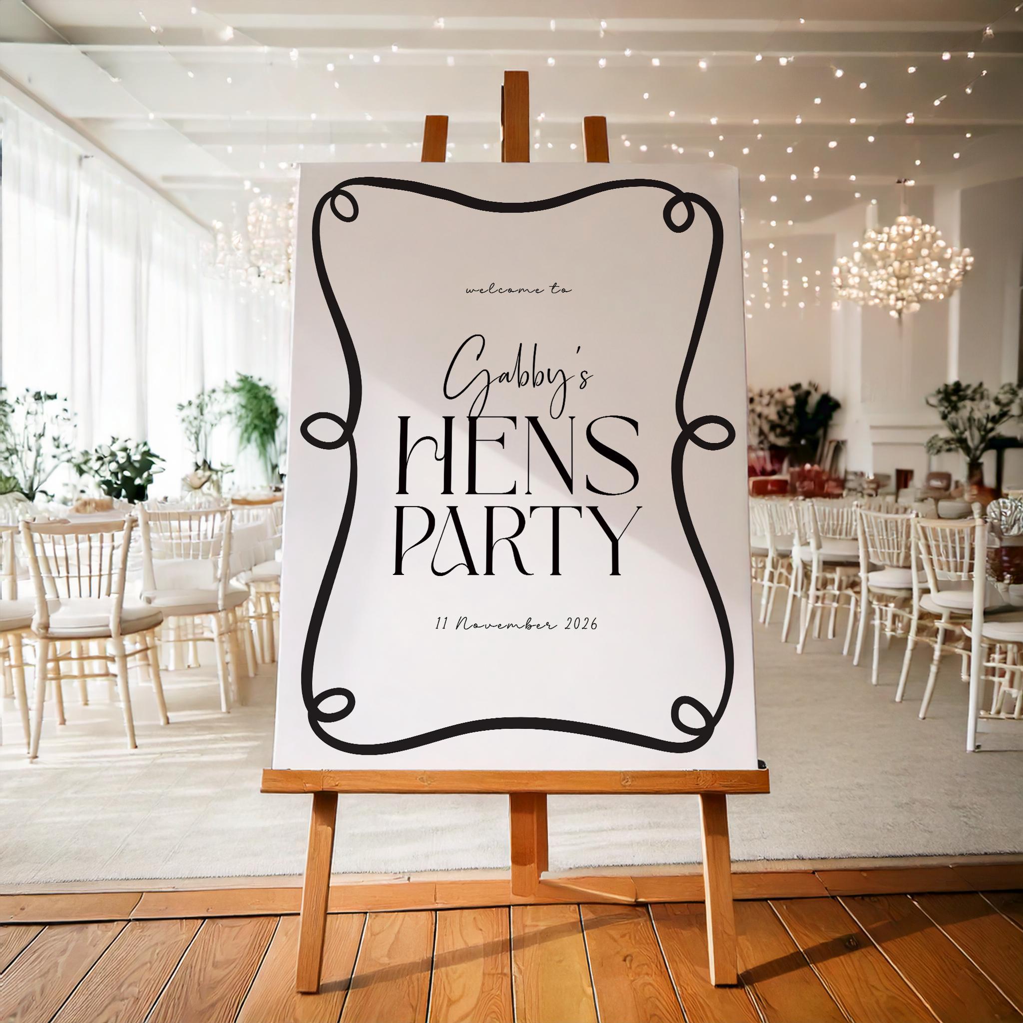 Editable Hens Party Welcome Sign: Black and White Minimalist Elegant ...