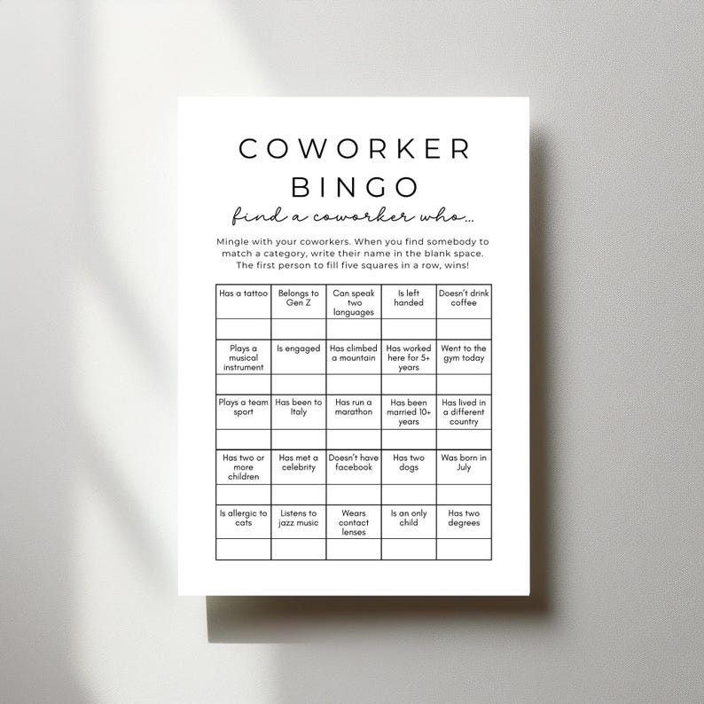 Coworker Bingo Ice Breaker Game for Team Building | Editable Digital ...