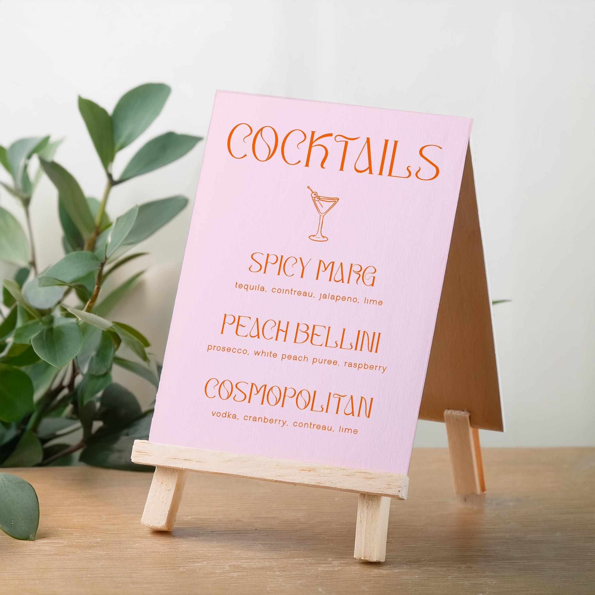 Editable Cocktail Bar Menu | Pink and Orange Customisable Design | DIY ...