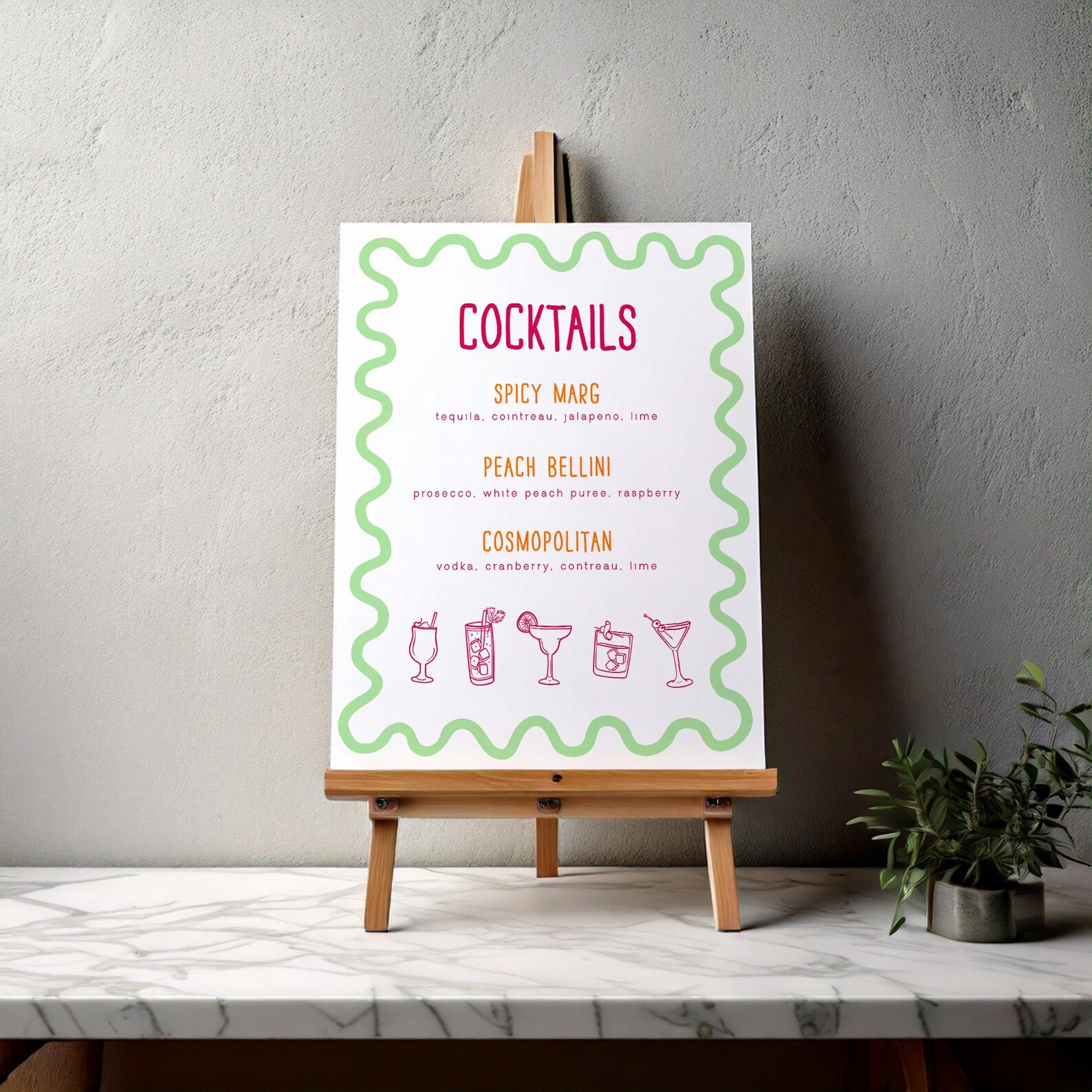 Editable Squiggle Bar Cocktail Menu | Wedding, Hens Party, Bridal ...