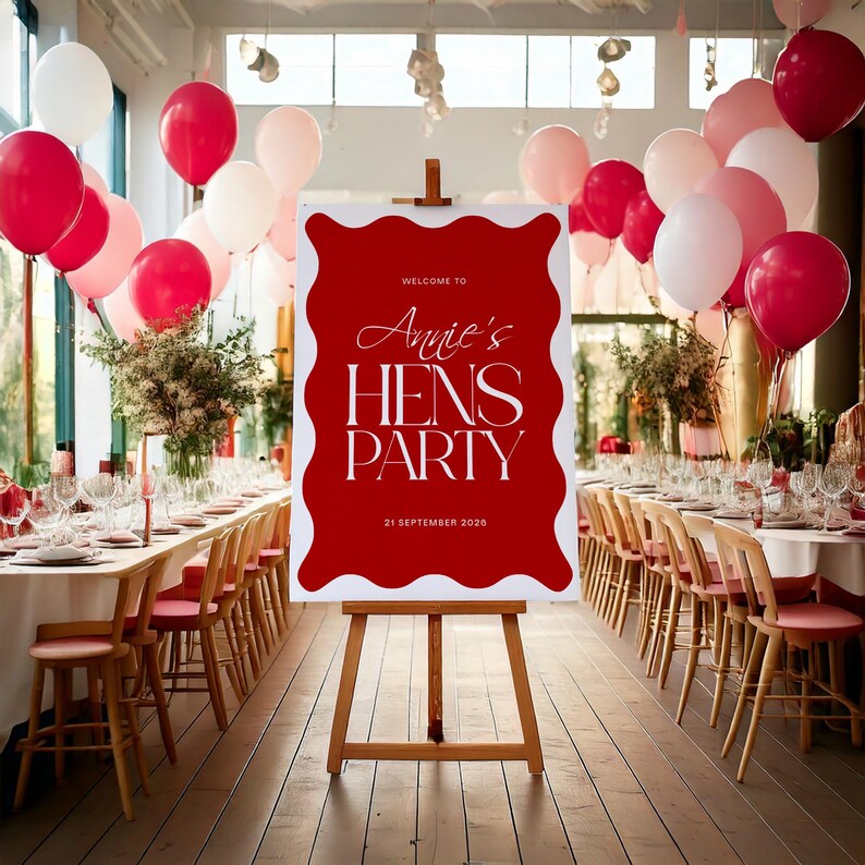 Editable Hens Party Welcome Sign | Red Wavy Border Hen Do Signage | DIY ...