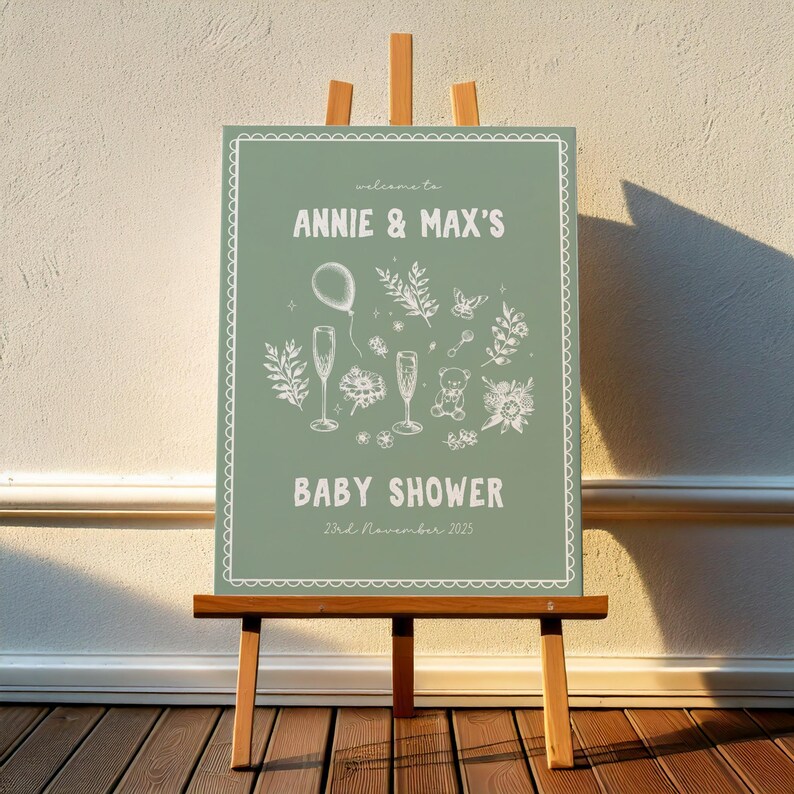 Sage Green Baby Shower Welcome Sign | DIY Party Decor | Editable ...