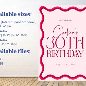 Editable 30th Birthday Party Welcome Sign | Pink and Red Wavy Border ...