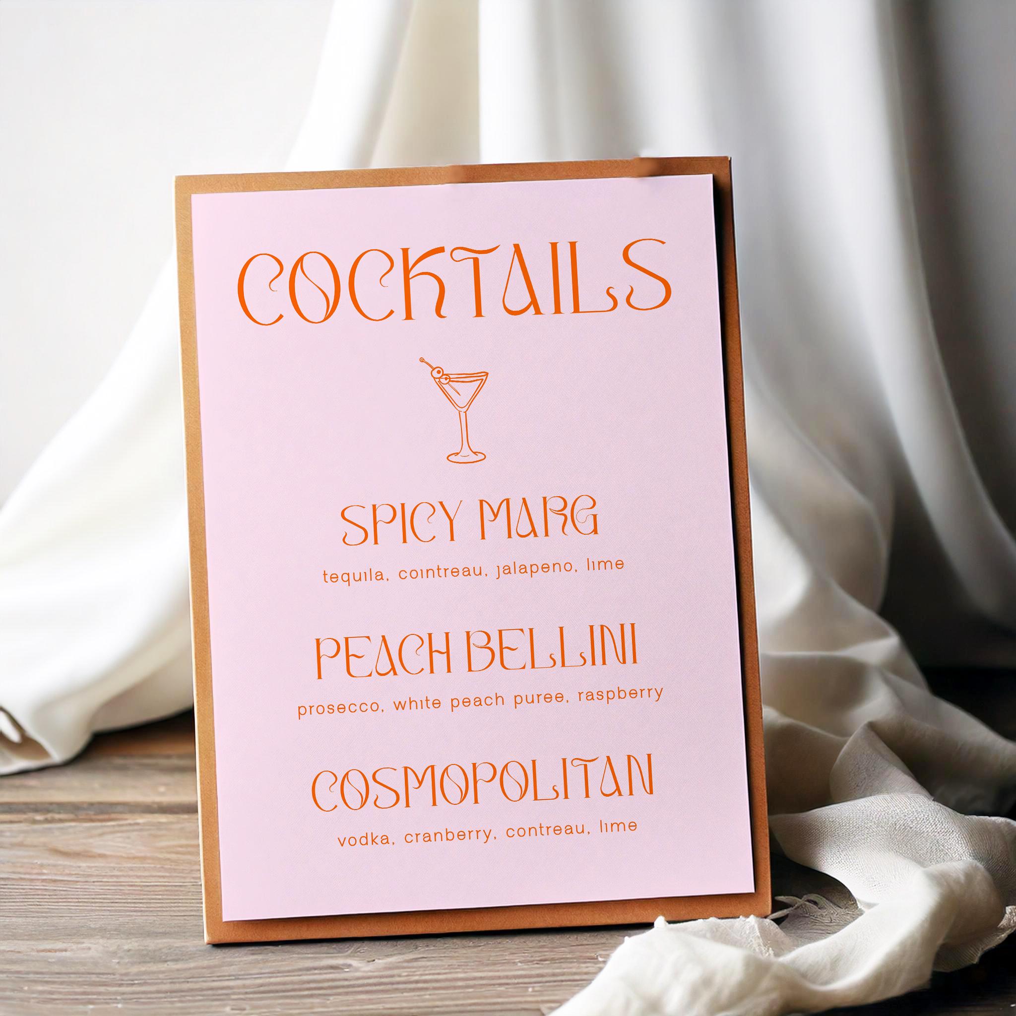 Editable Cocktail Bar Menu | Pink and Orange Customisable Design | DIY ...