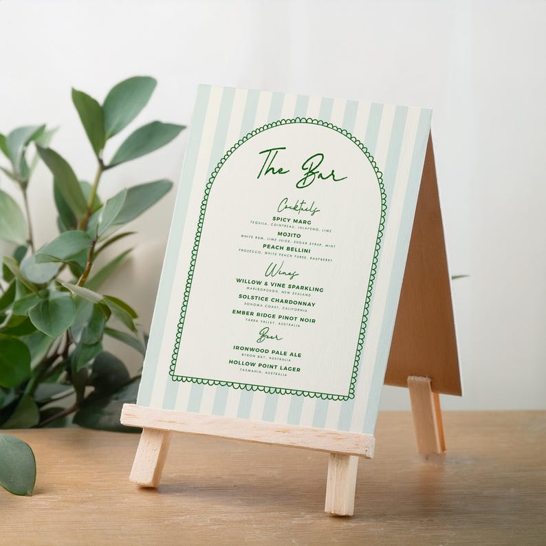 Editable Green Striped Bar Menu | Customisable Digital Template ...