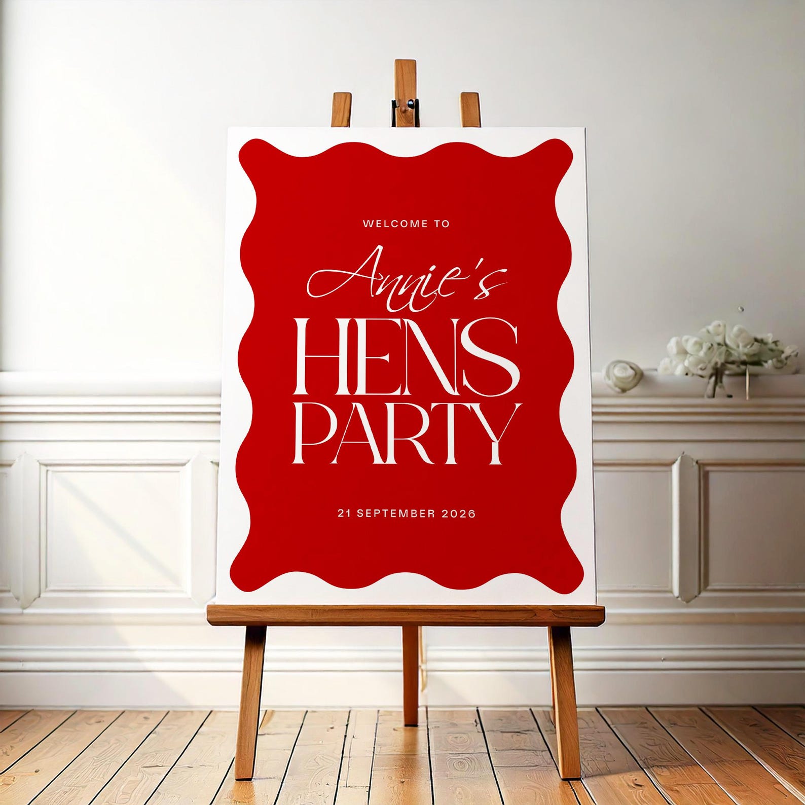 Editable Hens Party Welcome Sign | Red Wavy Border Hen Do Signage | DIY ...