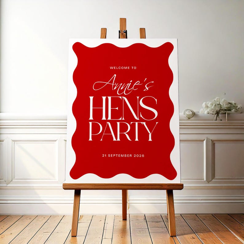 Editable Hens Party Welcome Sign | Red Wavy Border Hen Do Signage | DIY ...