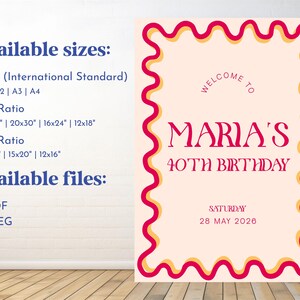 Editable 40th Birthday Party Welcome Sign | Pink and Orange Wavy Border ...
