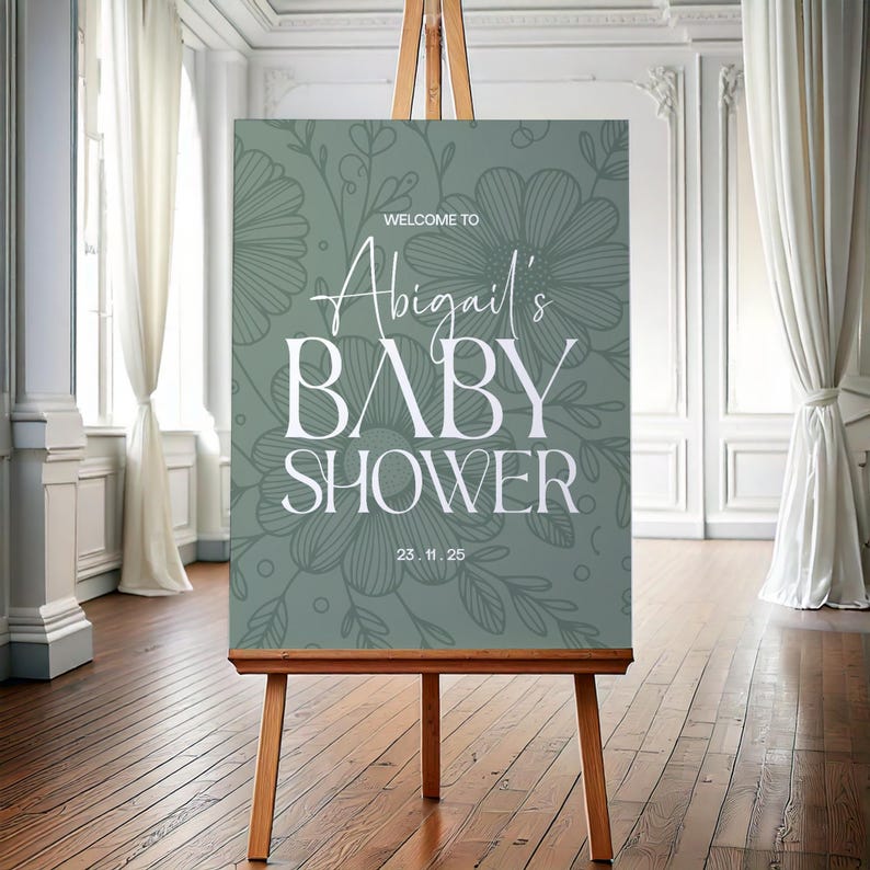Gender Neutral Baby Shower Welcome Sign | Botanical Green Design ...