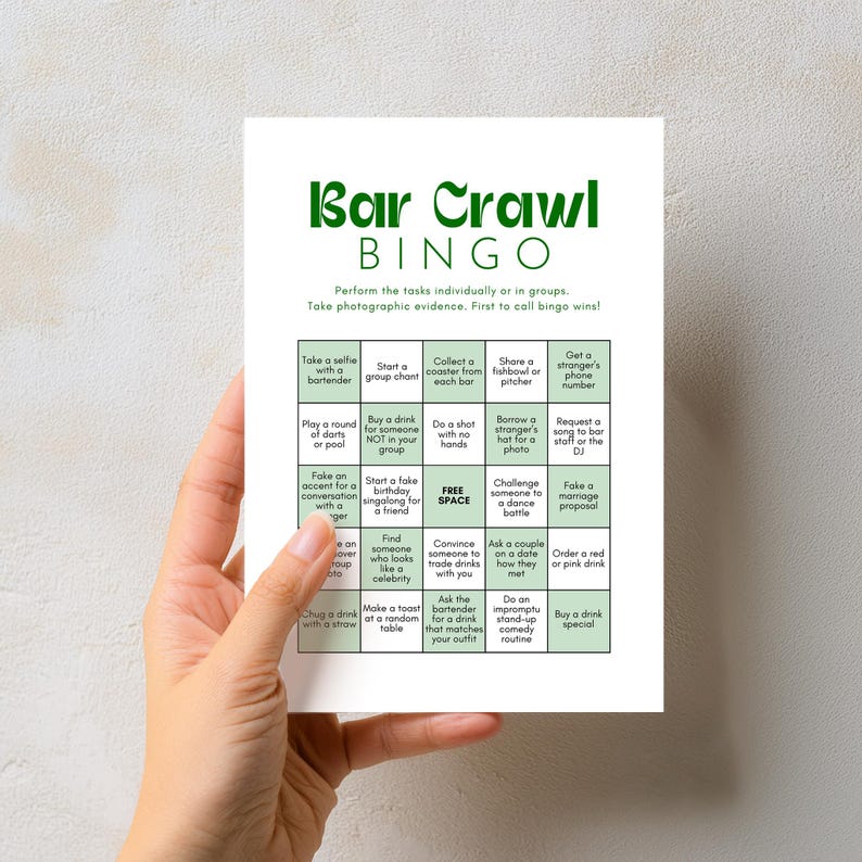 Editable Bar Crawl Bingo Card Game | Pub Adult Drinking Game | Printable Digital Template ...