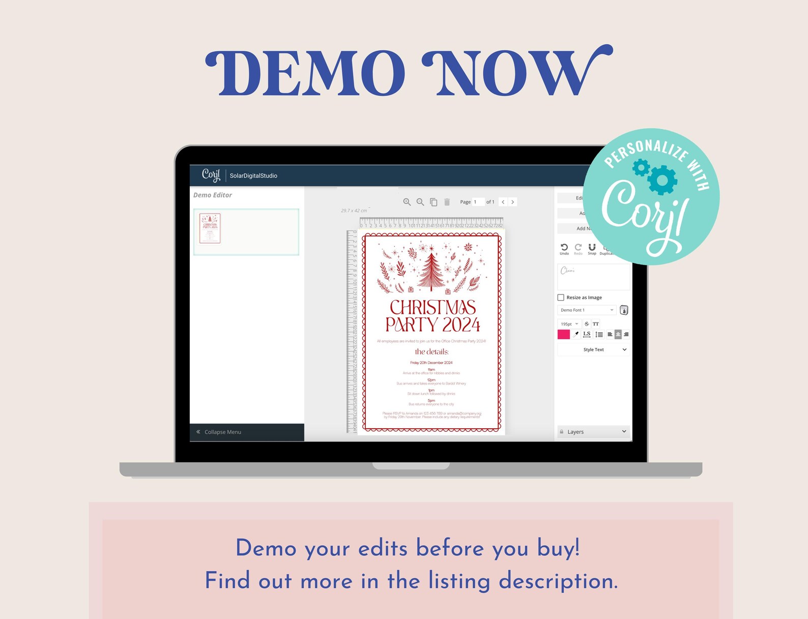 Editable Christmas Party Invitation Flyer With Digital Mobile File ...