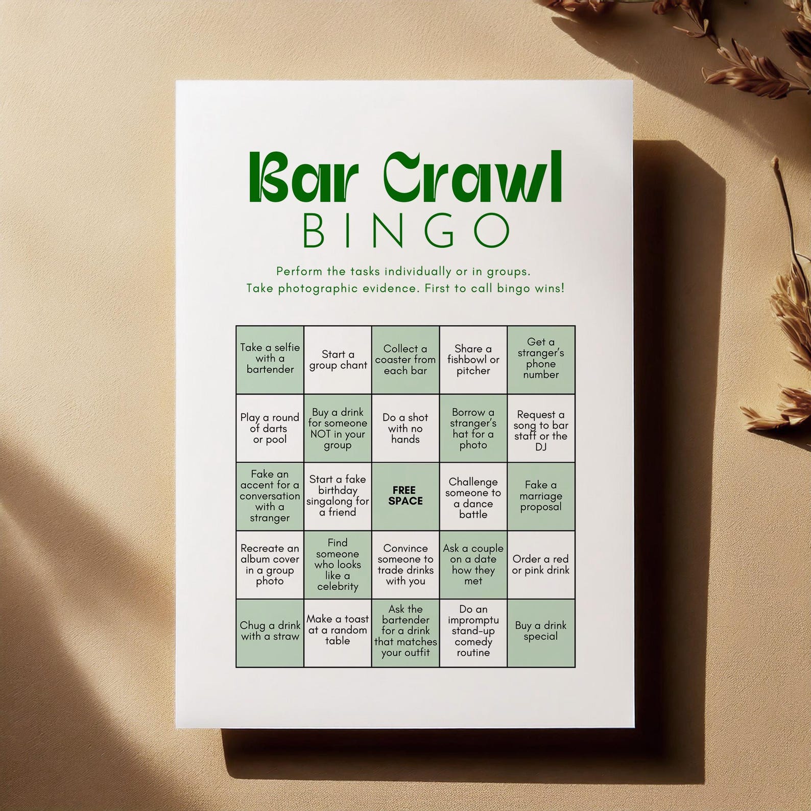 Editable Bar Crawl Bingo Card Game | Pub Adult Drinking Game ...
