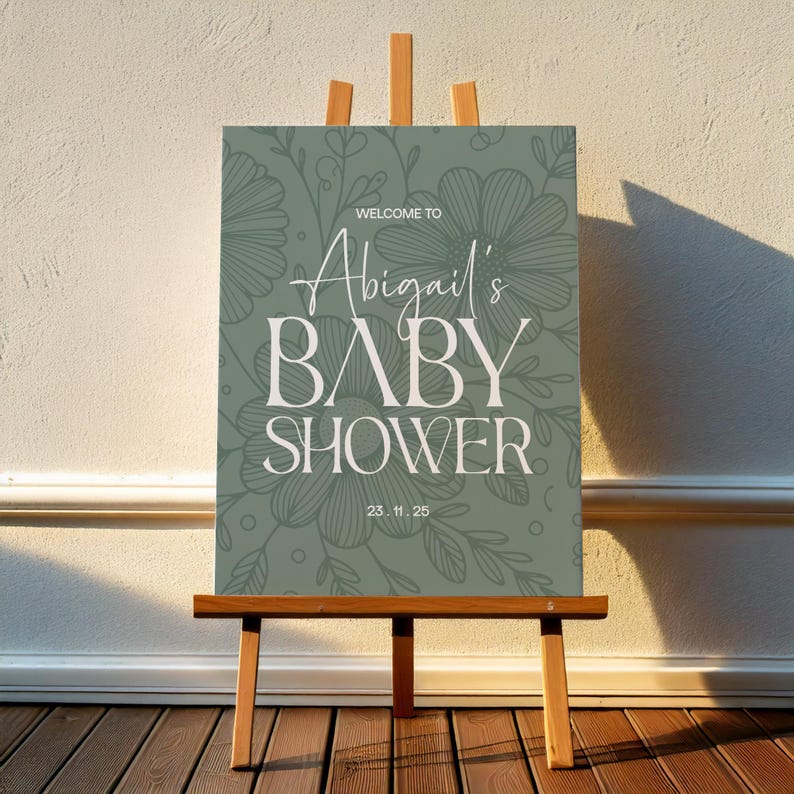 Gender Neutral Baby Shower Welcome Sign | Botanical Green Design ...