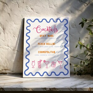 Editable Cocktail Bar Menu Sign | Digital Template | Colourful Quirky ...