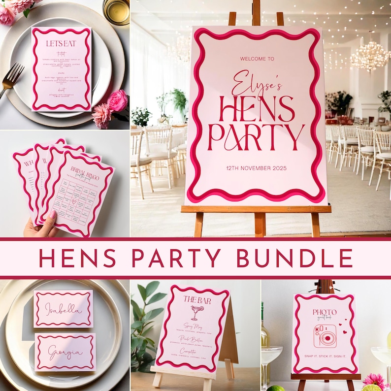 Wavy Hens Party Mega Bundle | DIY Editable Digital Templates | 24 Party ...
