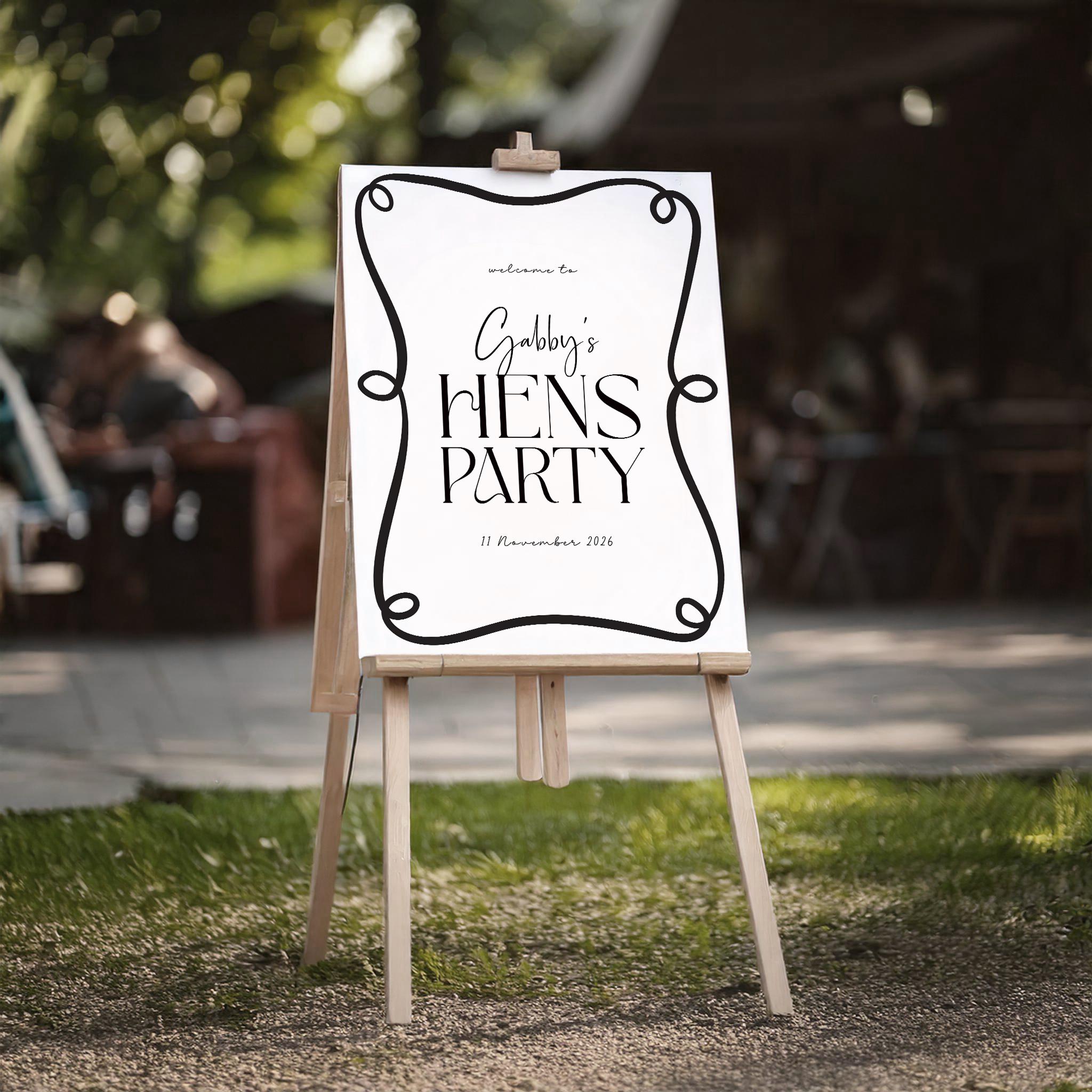 Editable Hens Party Welcome Sign: Black and White Minimalist Elegant ...