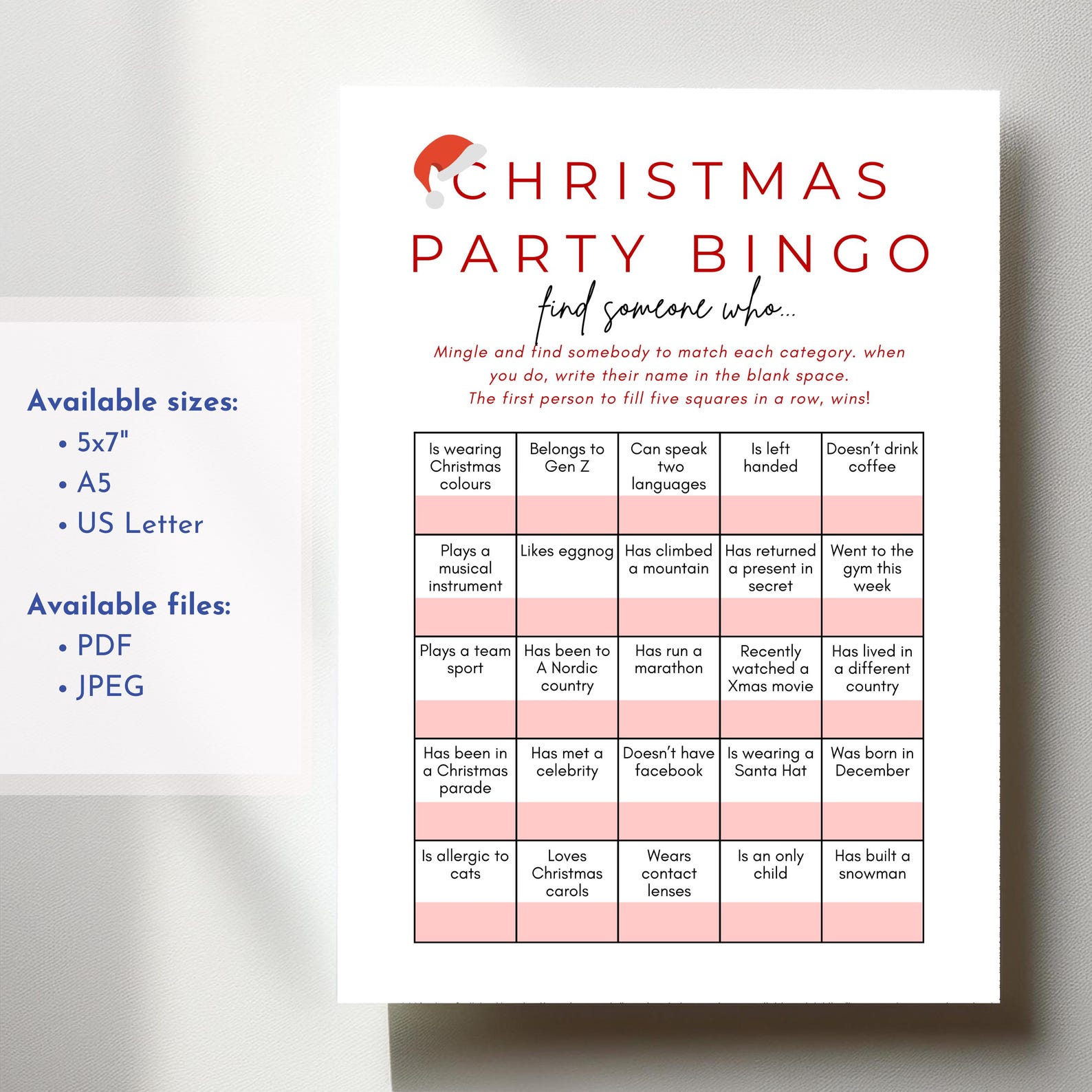 Christmas Party Find the Guest Bingo | Ice Breaker for Coworkers or ...